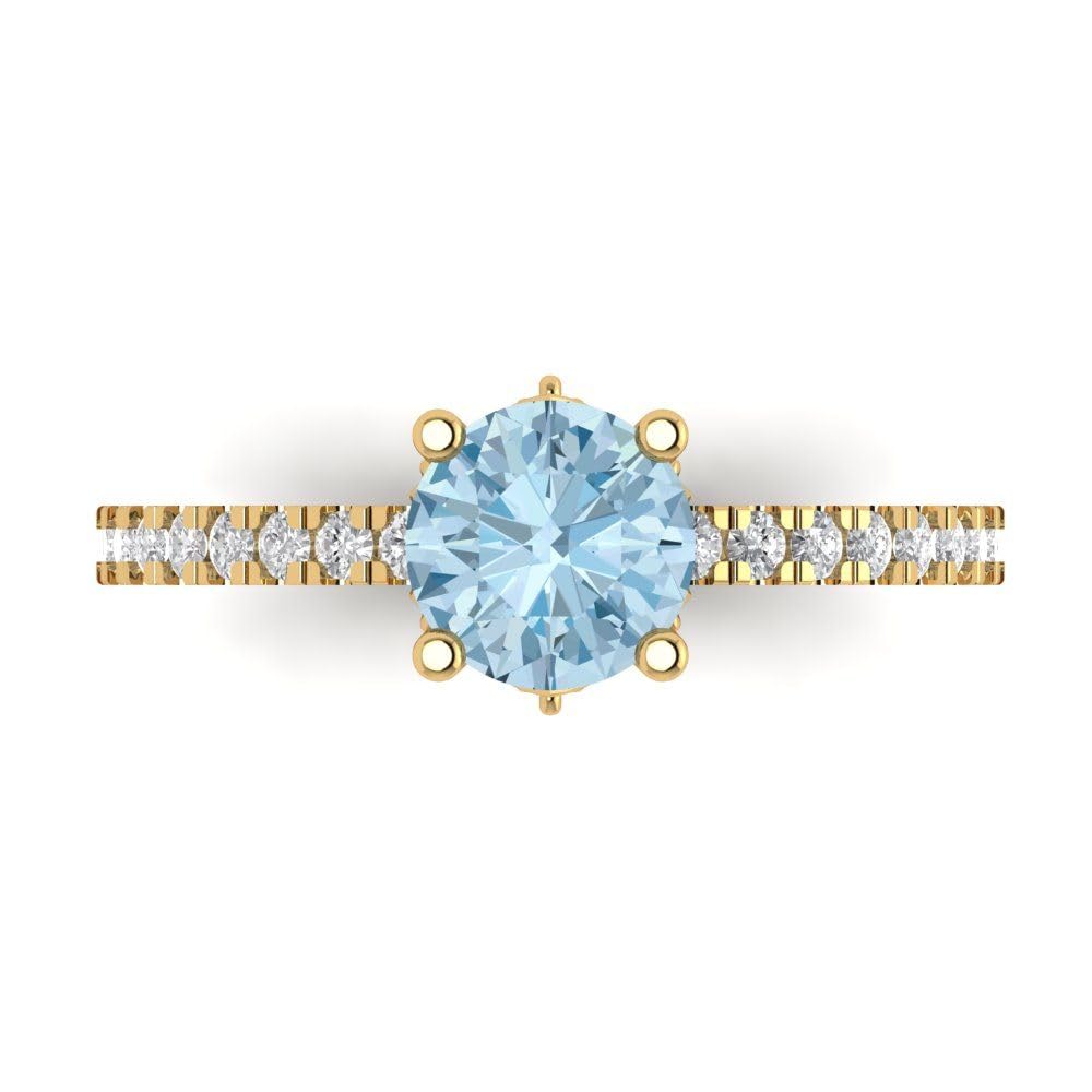 Clara Pucci 1.48ct Round Cut cathedral Solitaire Sky Blue Topaz Designer Wedding Bridal art deco Anniversary Ring 14k Yellow Gold 11