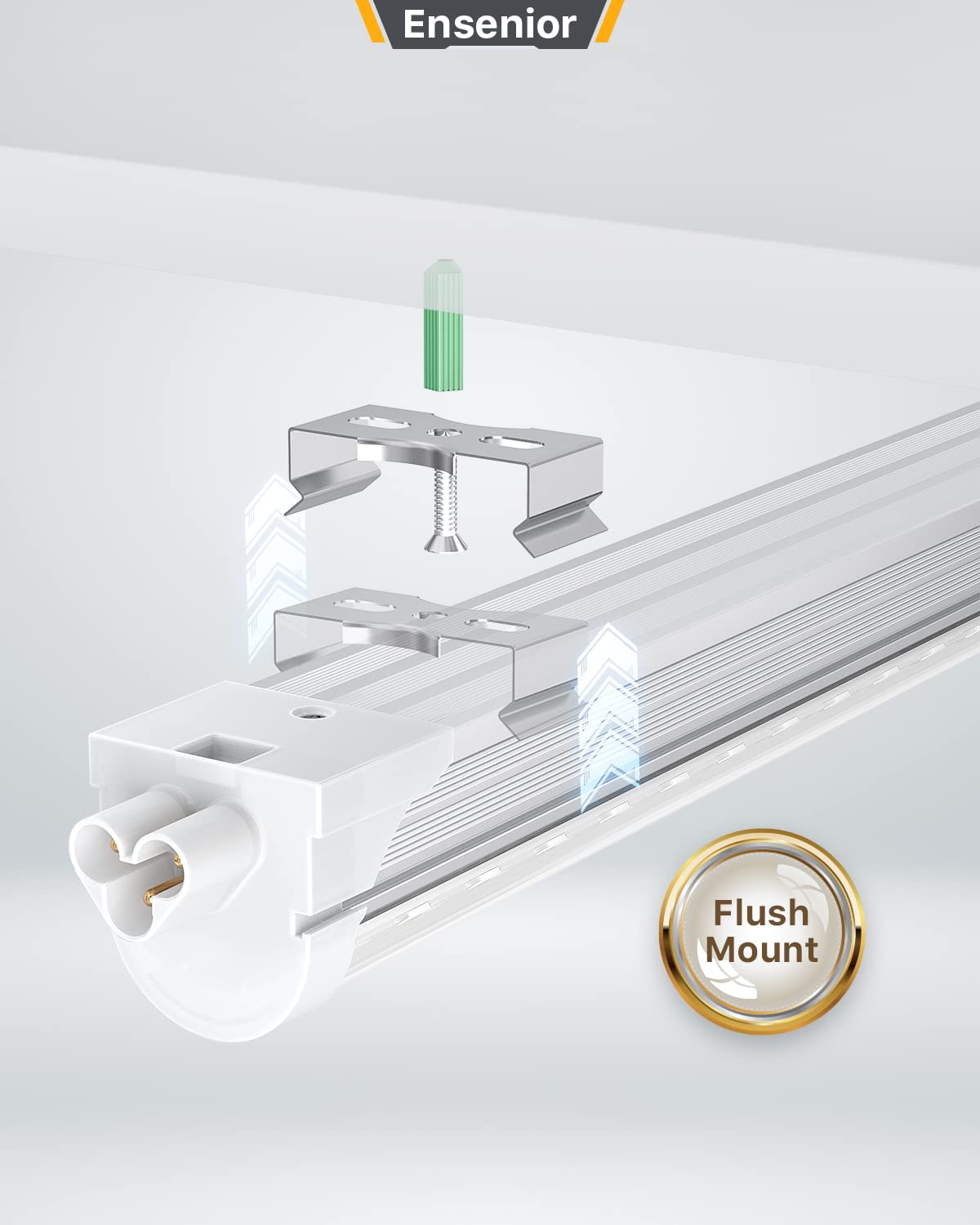 Ensenior 6 Pack 4 FT Led Shop Lights, 6000K Clear White, 5000LM Super Bright, 36W Equivalency 468W, Commercial Bay Lighting, U-Shaped Linkable Shop Lights Plug in for Garage, Workshop, FCC Certified