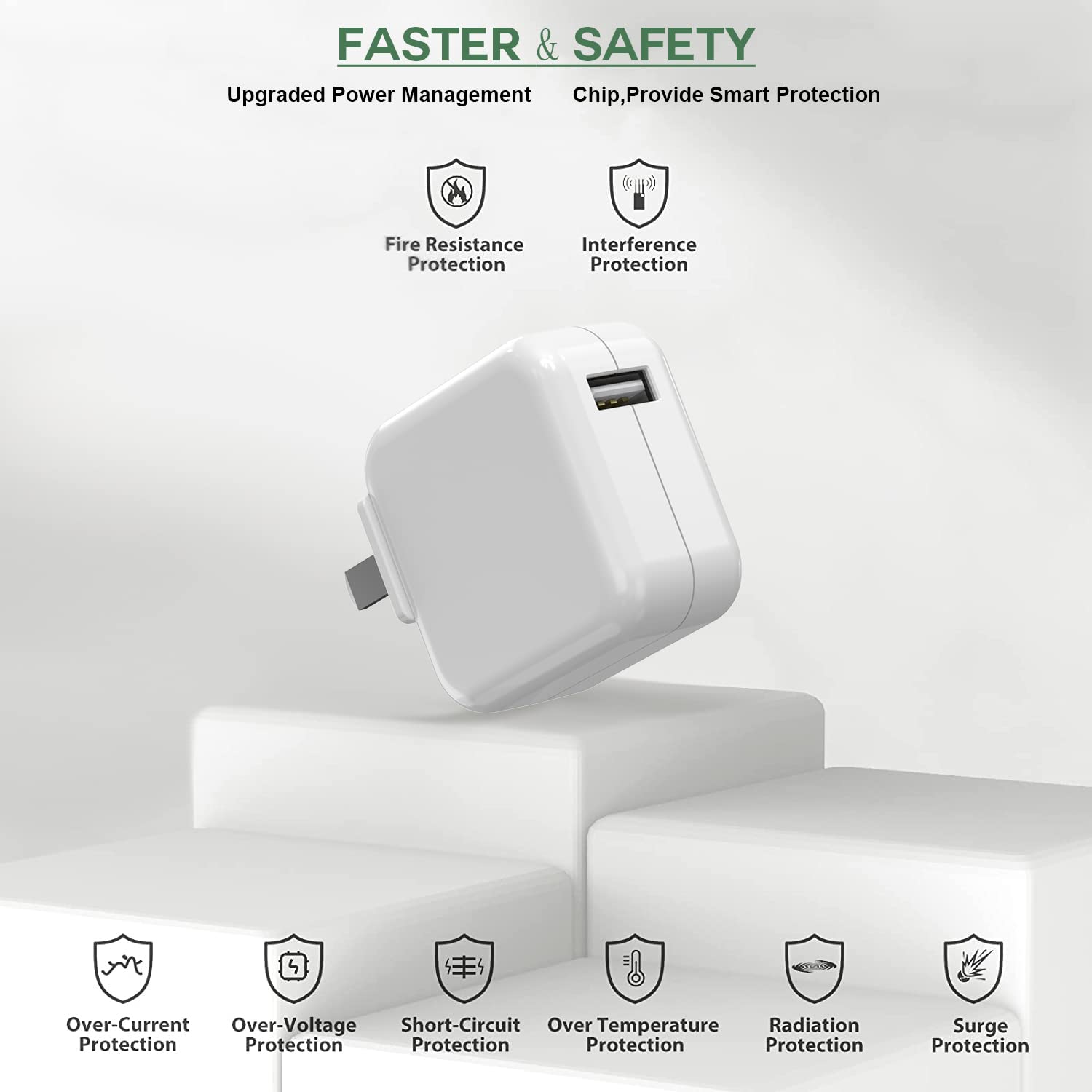 iPad Charger iPhone Charger, 2-Pack 【Apple MFi Certified】 12W Charger iPad Foldable Portable Travel Plug with 3.3FT Lightning Cable Compatible with iPhone, iPad, iPad Mini 1/2/3/4/5, iPad Air 1/2/3
