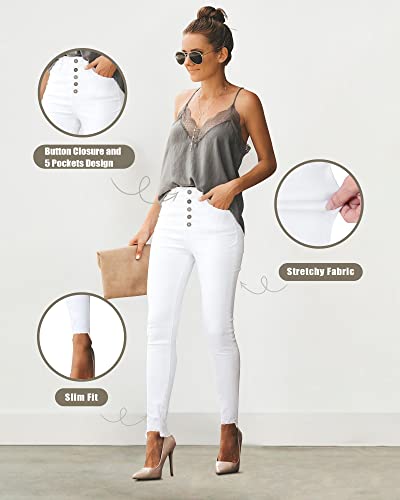 POTILI Women's High Waisted Jeans for Women Distressed Ripped Jeans Butt Lifting Skinny Stretch Denim Pants White Size 14