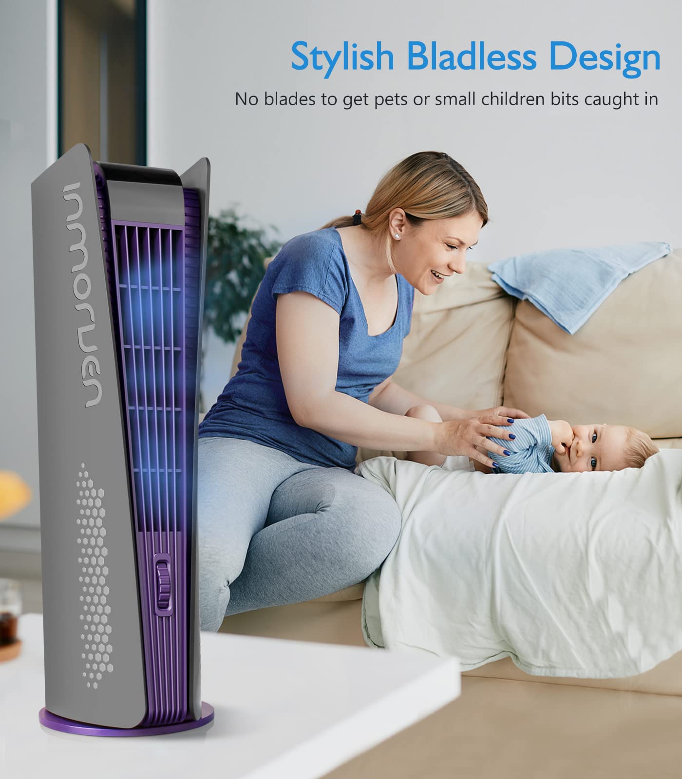 CONBOLA Bladeless Desk Fan, 16 Inch, Oscillating, LED Light, Timer, 10000mAh Battery Operated Rechargeable Fan, Gray