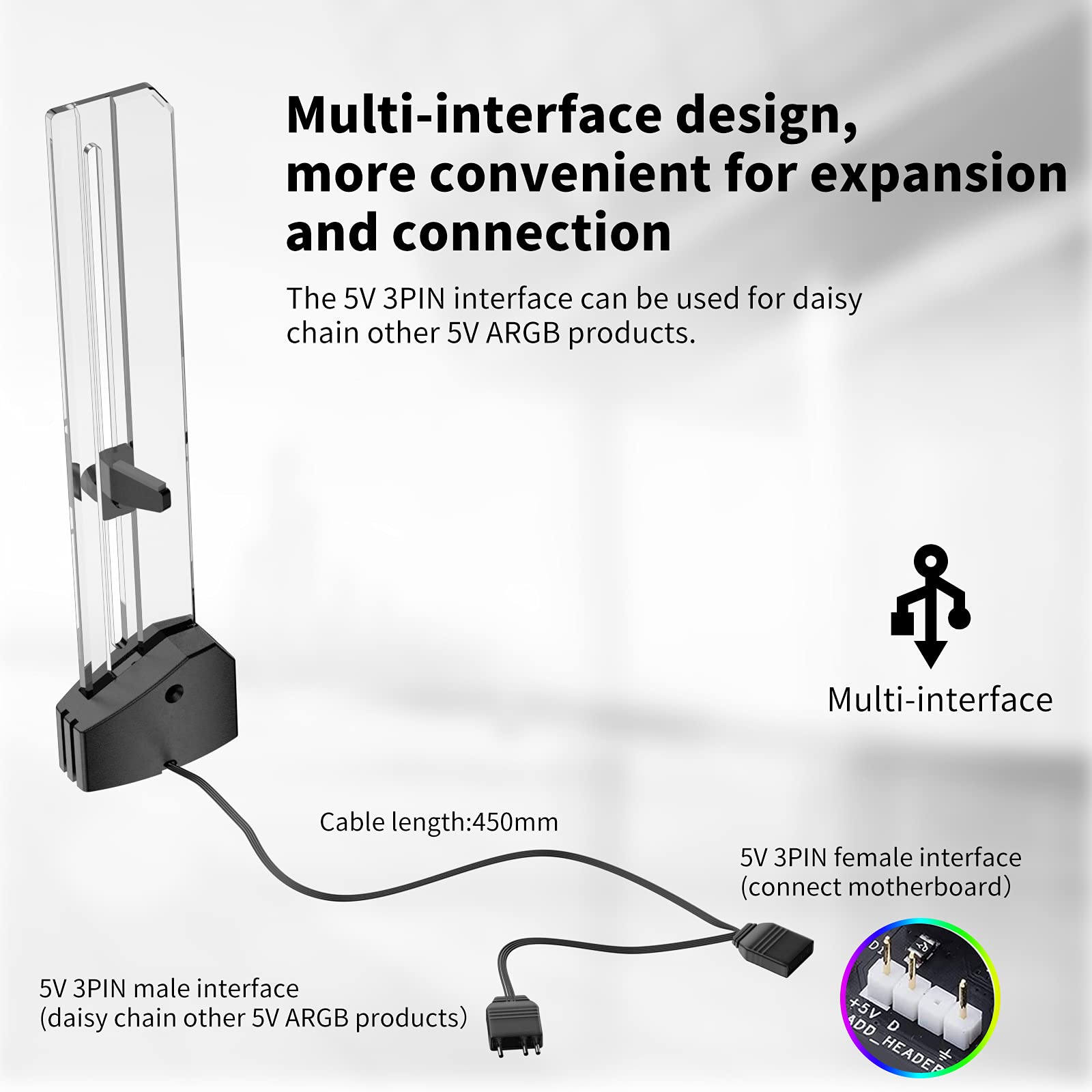novonest GPU Support Bracket,5V 3PIN ARGB Graphics Card GPU Brace Support Video Card Sag Holder/Holster Bracket,Vertical GPU Mount,Transparent Acrylic,Side Neon Light,GH03ARGB(N)