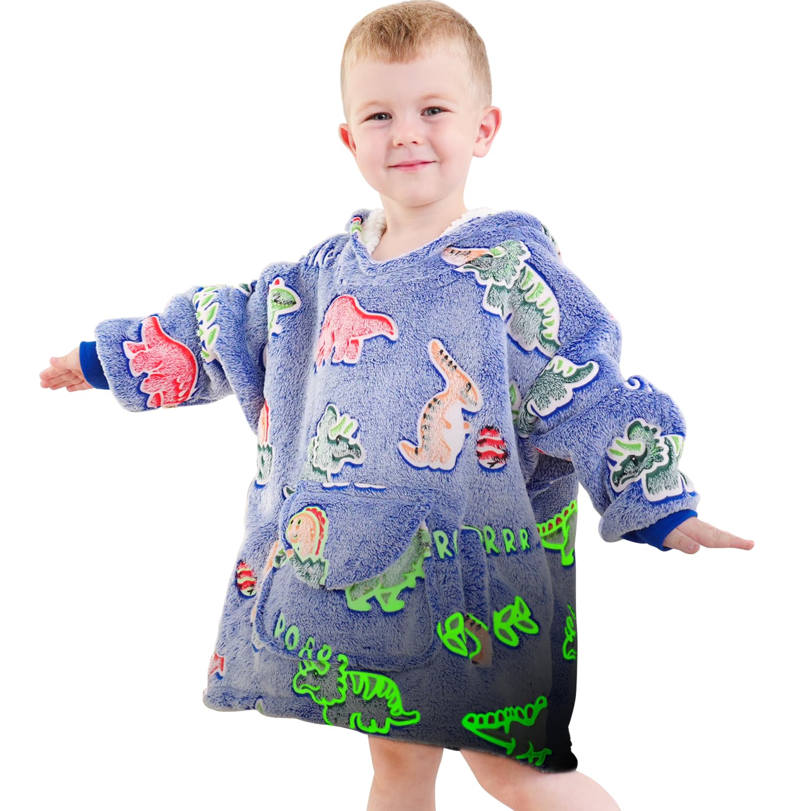 KIVEE Glow in The Dark Dinosaur Wearable Blanket Hoodie for Kids Toddlers