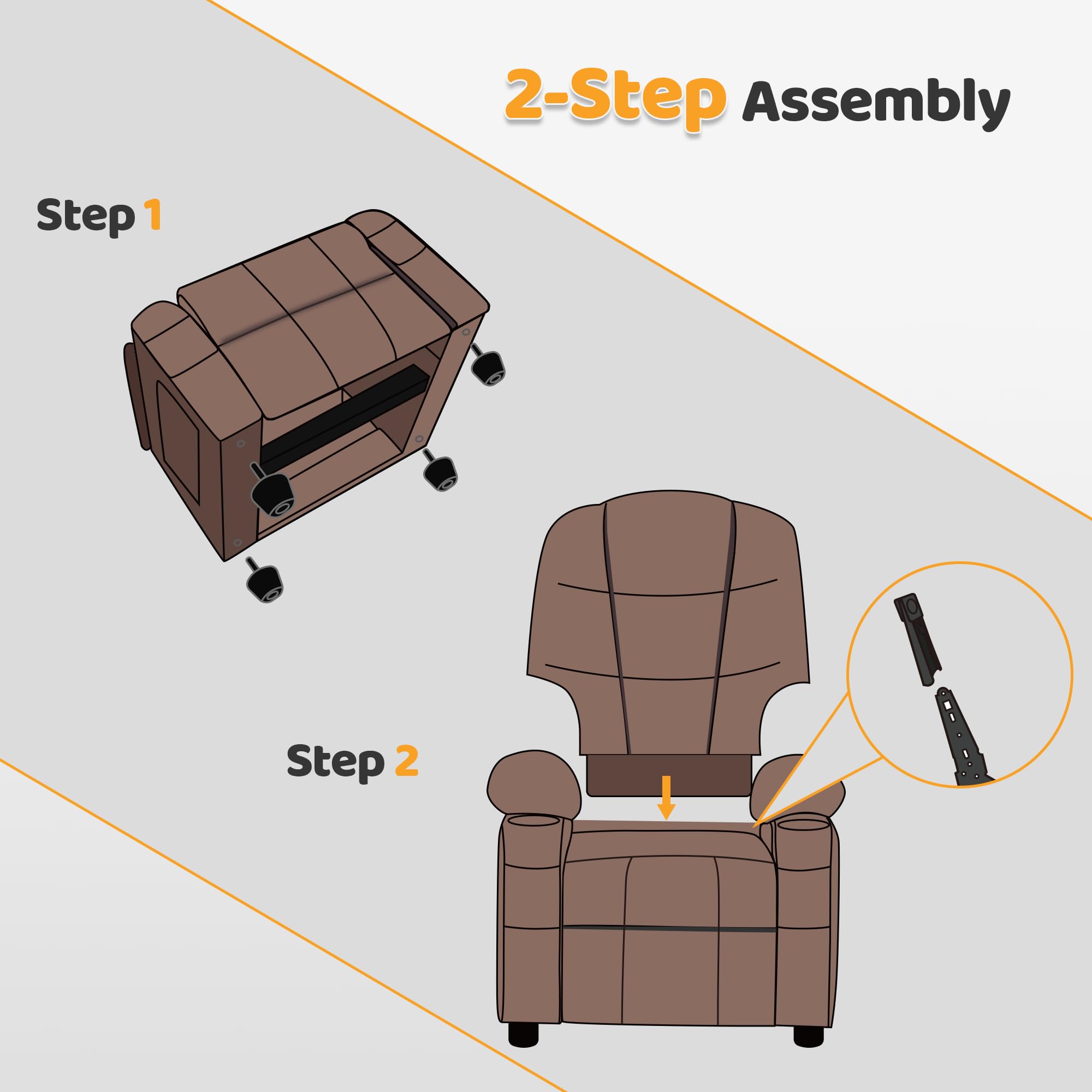MCombo Big Kids Recliner for Ages 3+, Child Recliner Chair, Toddlers Recliner Sofa with Cup Holders (Velvet, Brown)