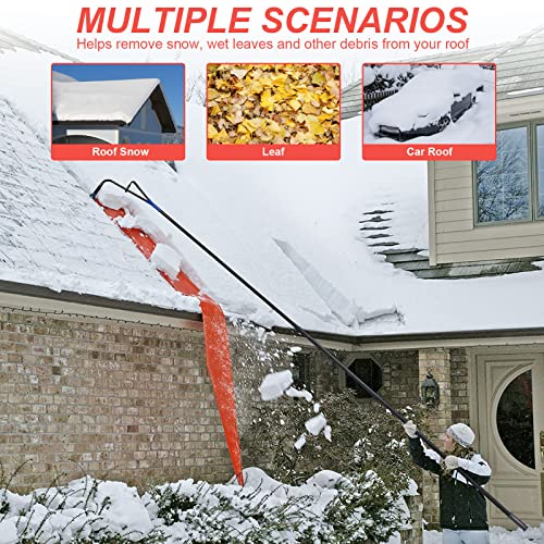 FIXM 6-21FT Roof Snow Rake with 19 inches Milling Cutter and 3 Inches Wheels, Durable Snow Roof Rake Snow Removal Tool with Slide for Pitched Roof and Shingle Roof