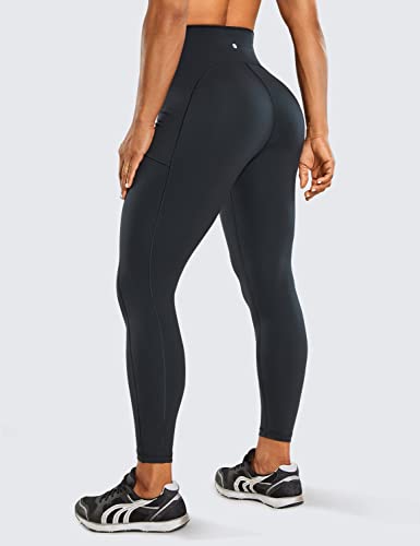 CRZ YOGA Womens Compression Workout Leggings 25 Inches - Thick High Waisted Tummy Control Gym Running Leggings with Pockets Black Small