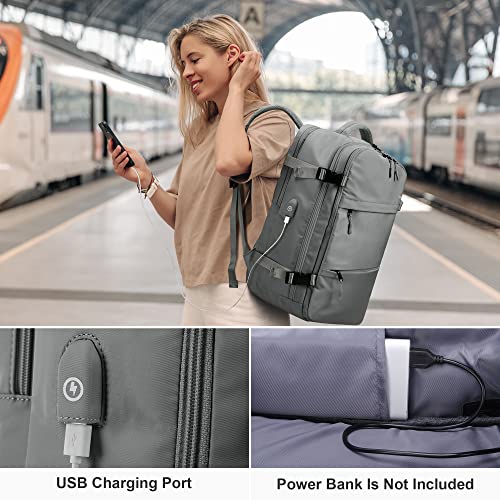HOMIEE Carry On Bag, Travel Backpack Flight Approved Personal Item Size, Waterproof Luggage Daypack Lightweight Weekender Bag Business Backpack Fits 15.6 Inch Laptop, Grey