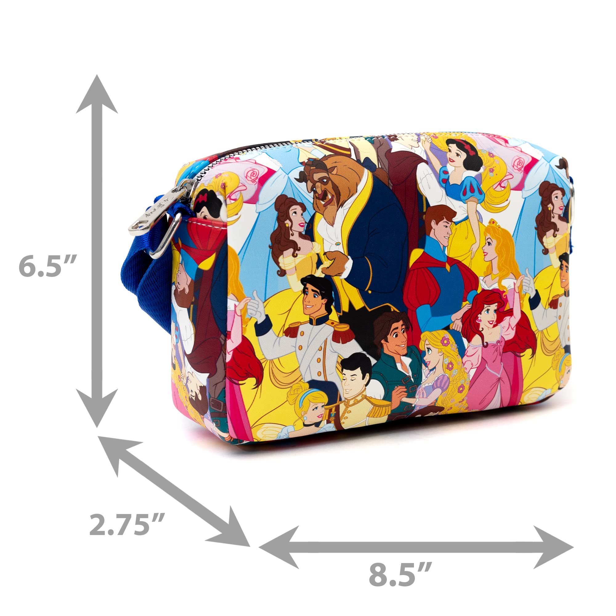 Disney Bag, Cross Body, Rectangle, Disney Princess and Prince Dancing Poses Stacked Collage, Vegan Leather