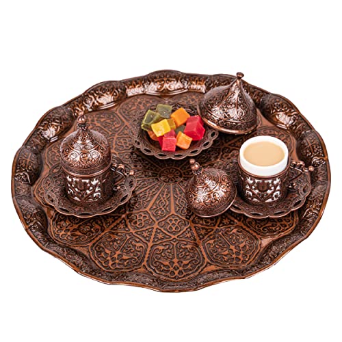 COPPERLOOM Serving Tray Ottoman Tray Decorative Trays for Coffee Table Eating Trays for Living Room Tea Coffee Large Serving Round Small Gold Silver Antique Black Green Metal Tray Home Decor (Copper)