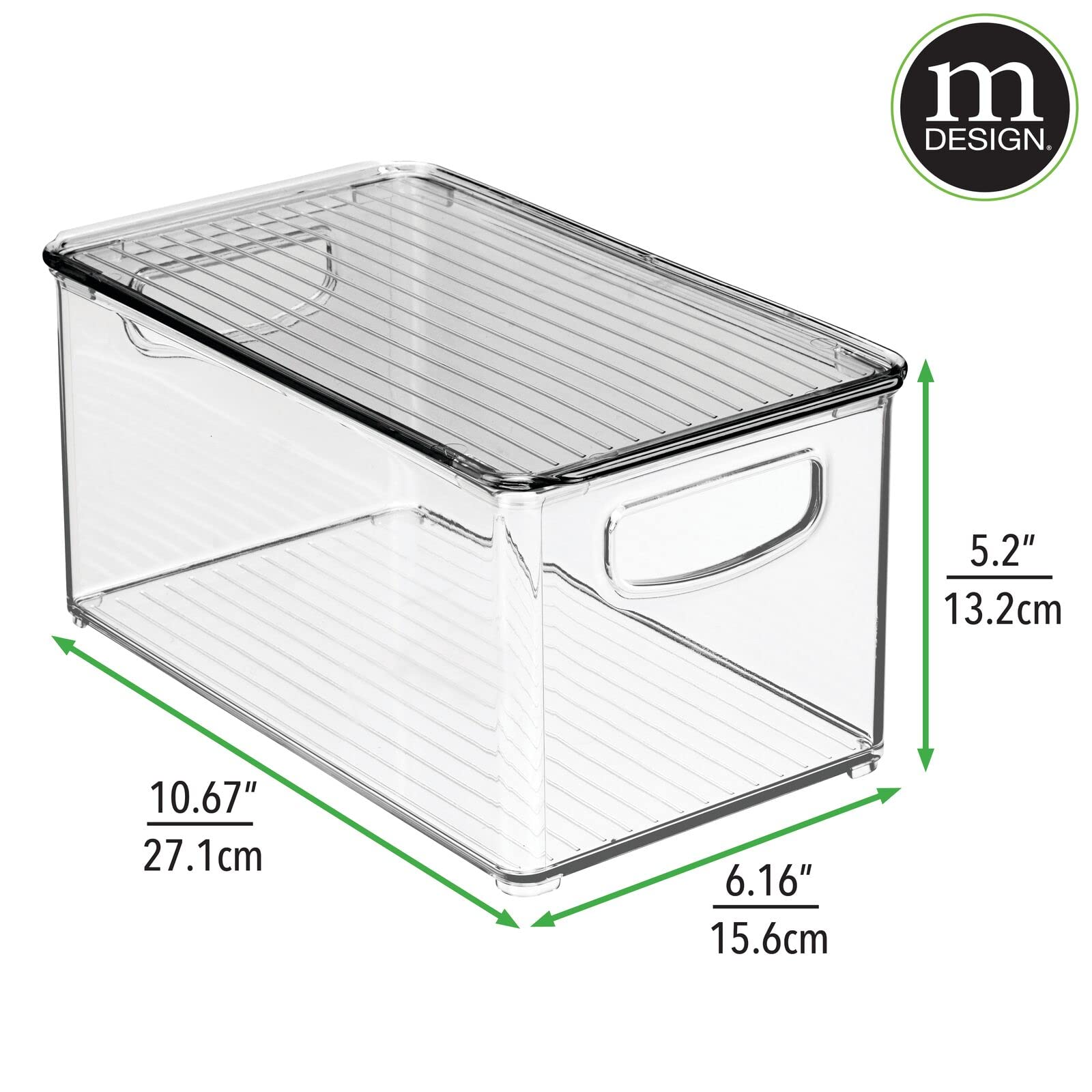 mDesign Deep Plastic Bathroom Storage Bin Box, Lid/Built-In Handles, Organization for Makeup, Hair Styling Tools, Toiletry Accessories in Cabinet, Shelves, Ligne Collection, 4 Pack, Clear/Smoke Gray