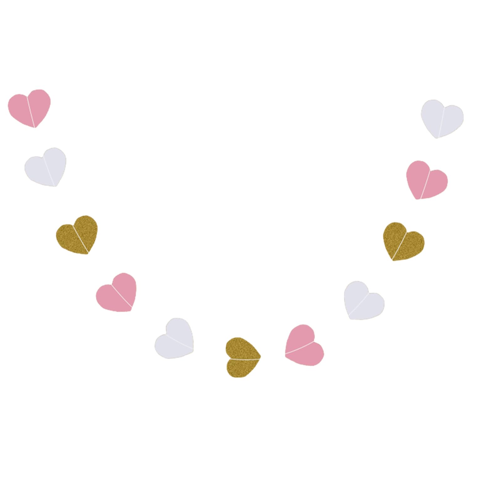 Glitter Gold Pink Heart Garland Paper Heart Streamers - 6.5 Feet Hanging Heart Banner Photographic Backdrop for Valentines Day Bridal Shower Wedding Engagement Birthday Party Decoration
