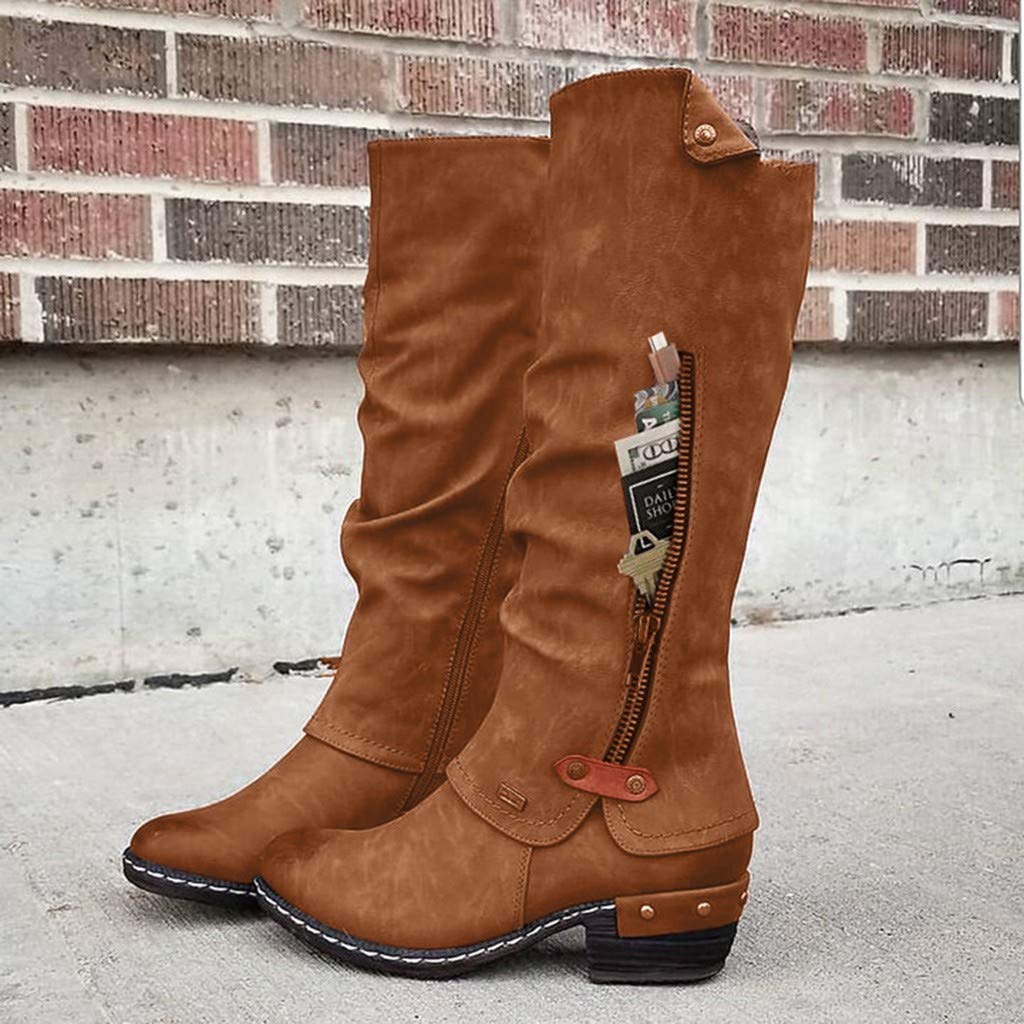 XHLEMON Women Vintage Victorian Gothic Mid Calf Height Boots Casual Lace up Thick High Heels Booties Winter Warm Shoes