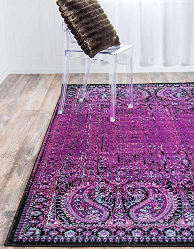 Unique Loom Imperial Collection Paisley, Distressed, Border, Vintage, Modern, Abstract Area Rug, 8 ft x 11 ft 6 in, Lilac/Black