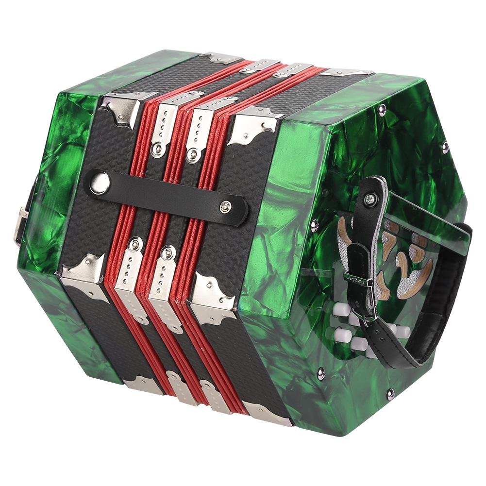 Concertina, Professional 20 Buttons Accordion Concertina Anglo-Style Musical Instrument Accessory with Carrying Bag(Green)