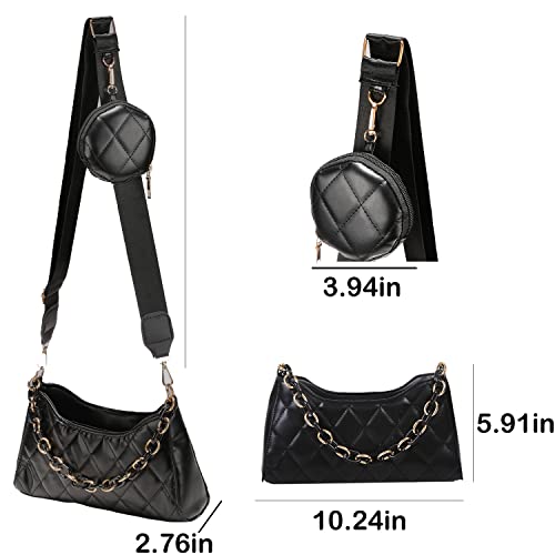 cuiab Small Quilted Crossbody Bags with Soft Leather Coin Pouch Mult-functional 2 in 1 Hobo Bag