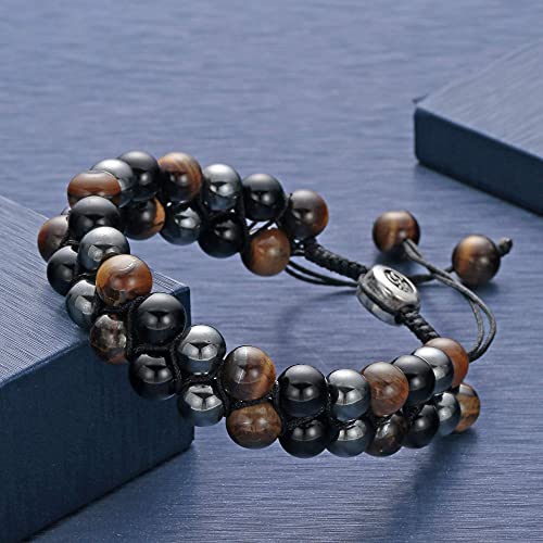 ywduoying Triple Protection Bracelet Lava Rock Mens Stone Bead Bracelet -Adjustable Tiger Eye 8MM Bracelet Essential Oil Diffuser Healing Chakra Yoga Bracelets, Gift for Her Him