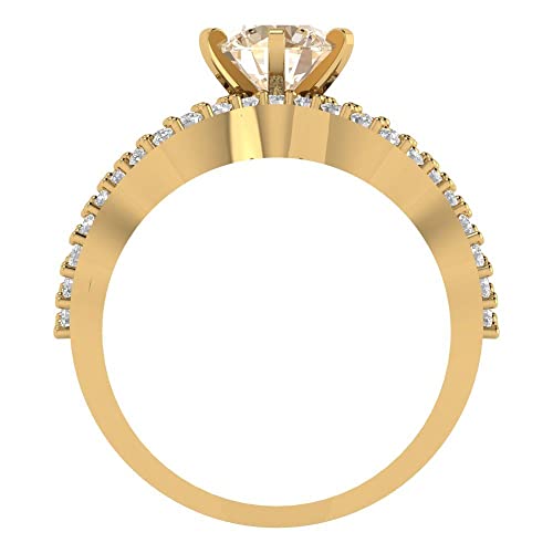 Clara Pucci 1.5ct Round Cut Laser Engraving Halo Brown Morganite Engagement Wedding Bridal Ring Band set Curved 18K Yellow Gold SZ 10.25