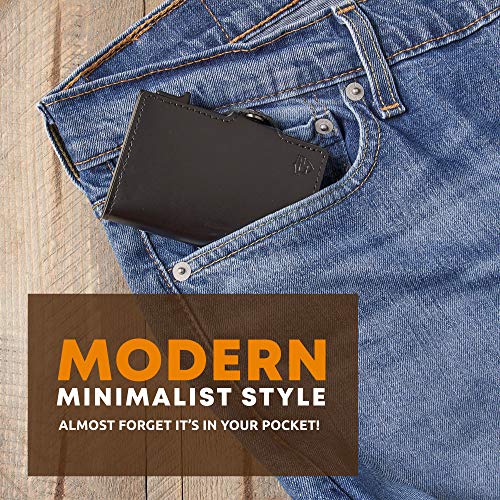 Conceal Plus Wallet for Men, Pop Up Wallet Credit Card Holder - RFID Blocking, Slim Minimalist Credit Card Case (Genuine Black Leather)