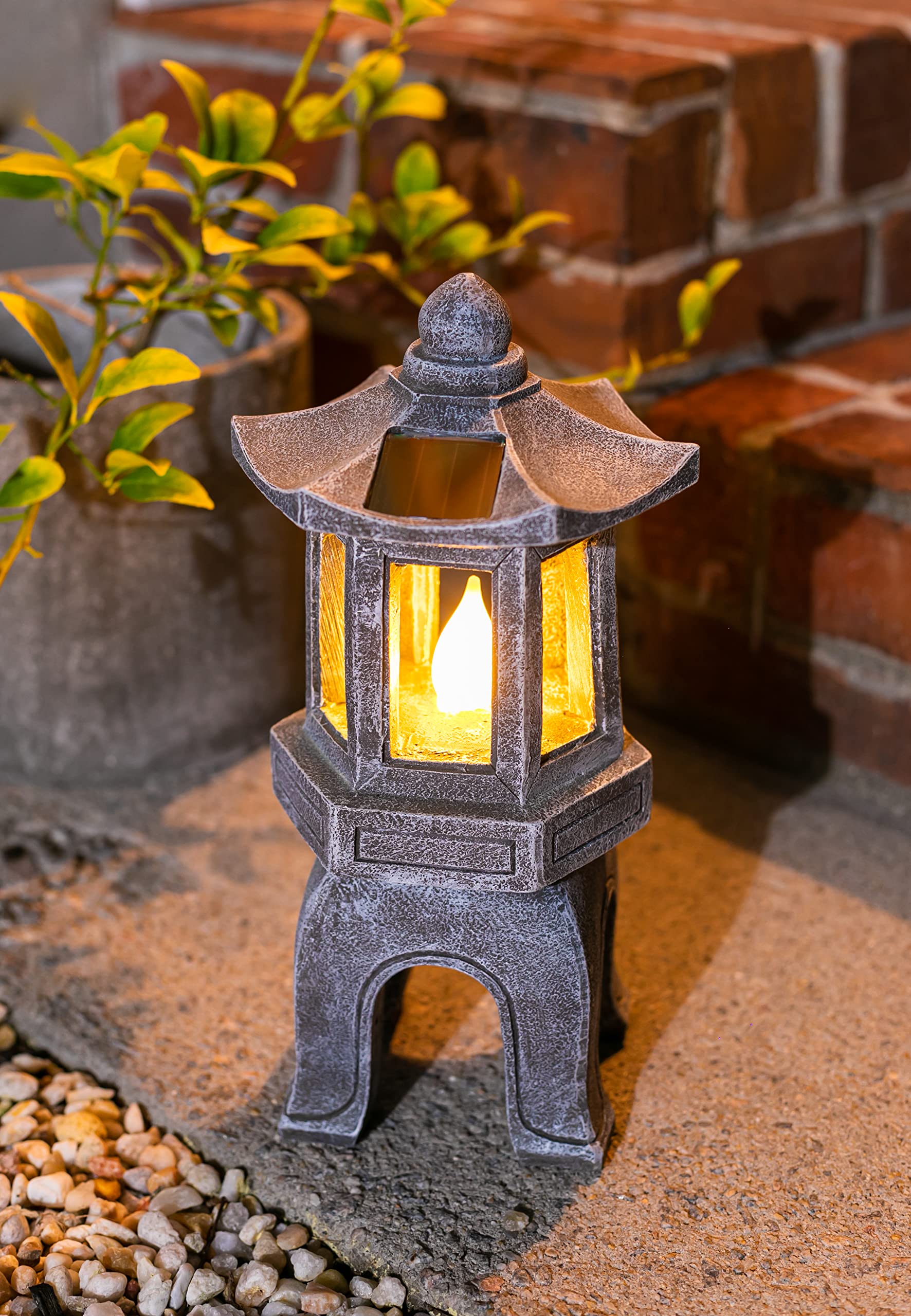 VP Home Pagoda Garden Statue, Solar Powered Statue Japanese Garden Decor, Outdoor Zen Garden Lantern, Flickering LED Garden Light (Peaceful Zen Pagoda)