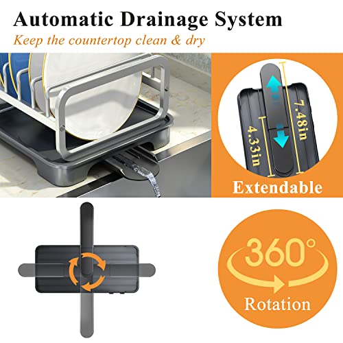 Small Dish Drying Rack, Aluminum Dish Rack with Utensil Holder, Anti-rust Dish Racks for Kitchen Counter Multifunctional Dish Drainer with Drainboard, Drying Rack for Dishes, Knives, Spoons, and Forks