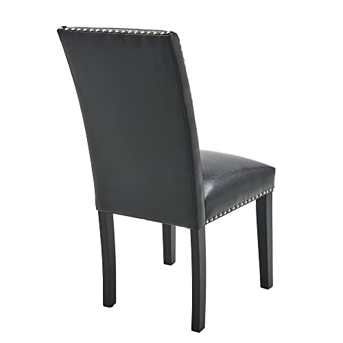 MODERION Parsons Dinning Chairs Set of 2 with Nail-Heads Trim, Faux Leather Kitchen Accent Side Upholstered Seat, Solid Wood Legs, 39'' x 25'' x 19'', Holds Up to 300 Lbs, Assembly Black, CY-1122-BK