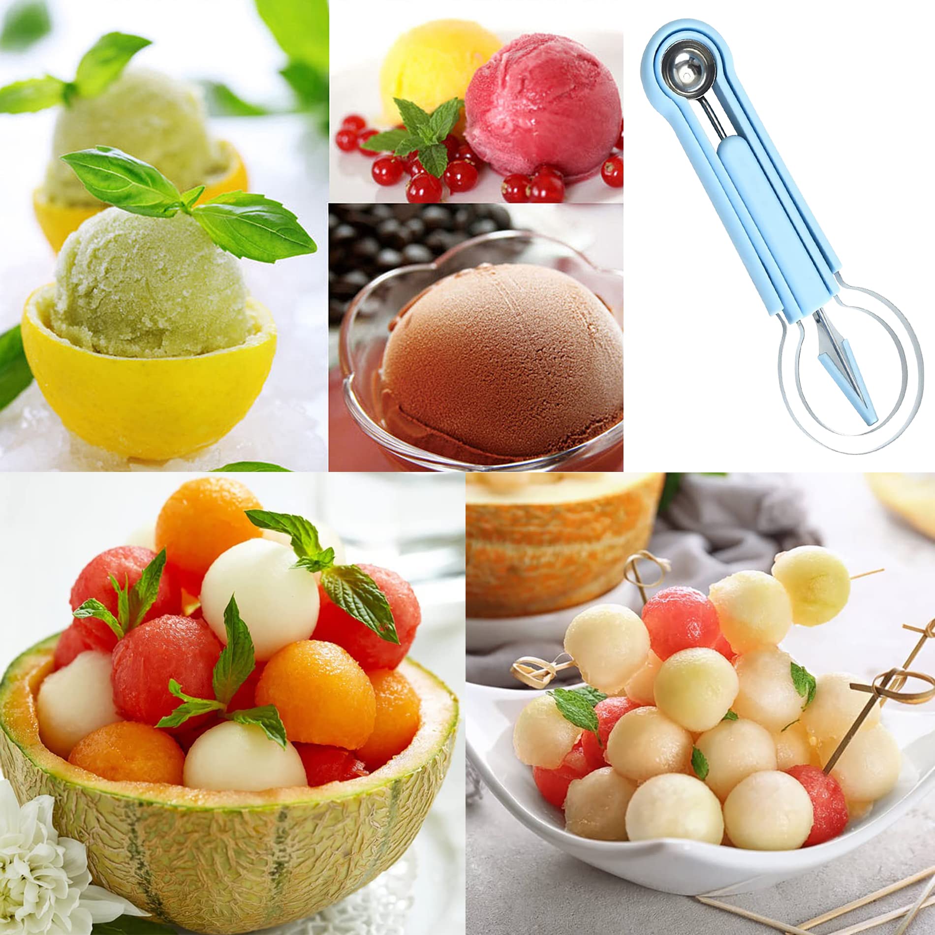 Esmartlife Melon Baller Scoop Set, Professional 4 In 1 Stainless Steel Fruit Carving Tools Knife Kit,Fruit Scooper Double Sided Melon Baller for Watermelon Ice Cream