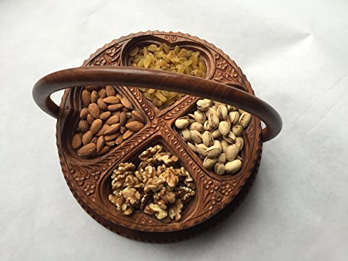 UNIQUE VALENTINE GIFT LOVE Idea Wooden Collapsible Fruit Basket With Handle And Four Heart Shaped Partitions Diameter: 12"