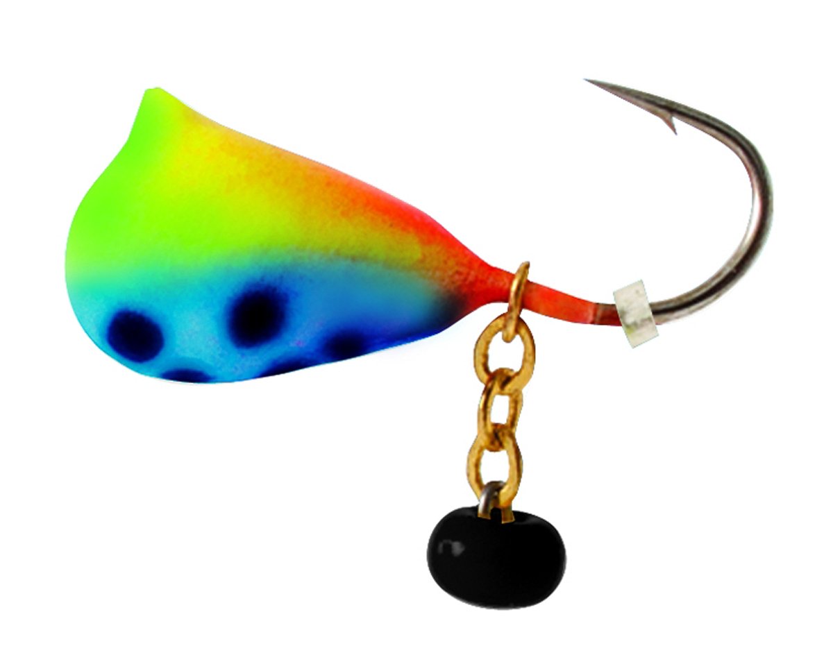 Clam 9328 Dingle Drop Lure, Size 14, Chartreuse/Blue Glow Spot