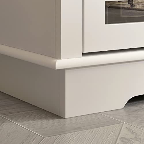 Homsee Modern Sideboard Kitchen Buffet Cabinet with 2 Glass Doors, 3 Drawers & 4 Storage Compartments, Wood Cupboard Console Table TV Stand for Living Room, White (47.2”W x 15.7”D x 33.8”H)