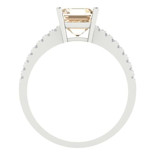 Clara Pucci 1.66 ct Asscher Cut Solitaire Genuine Natural Brown Morganite Engagement Promise Anniversary Bridal Ring 18K White Gold 10