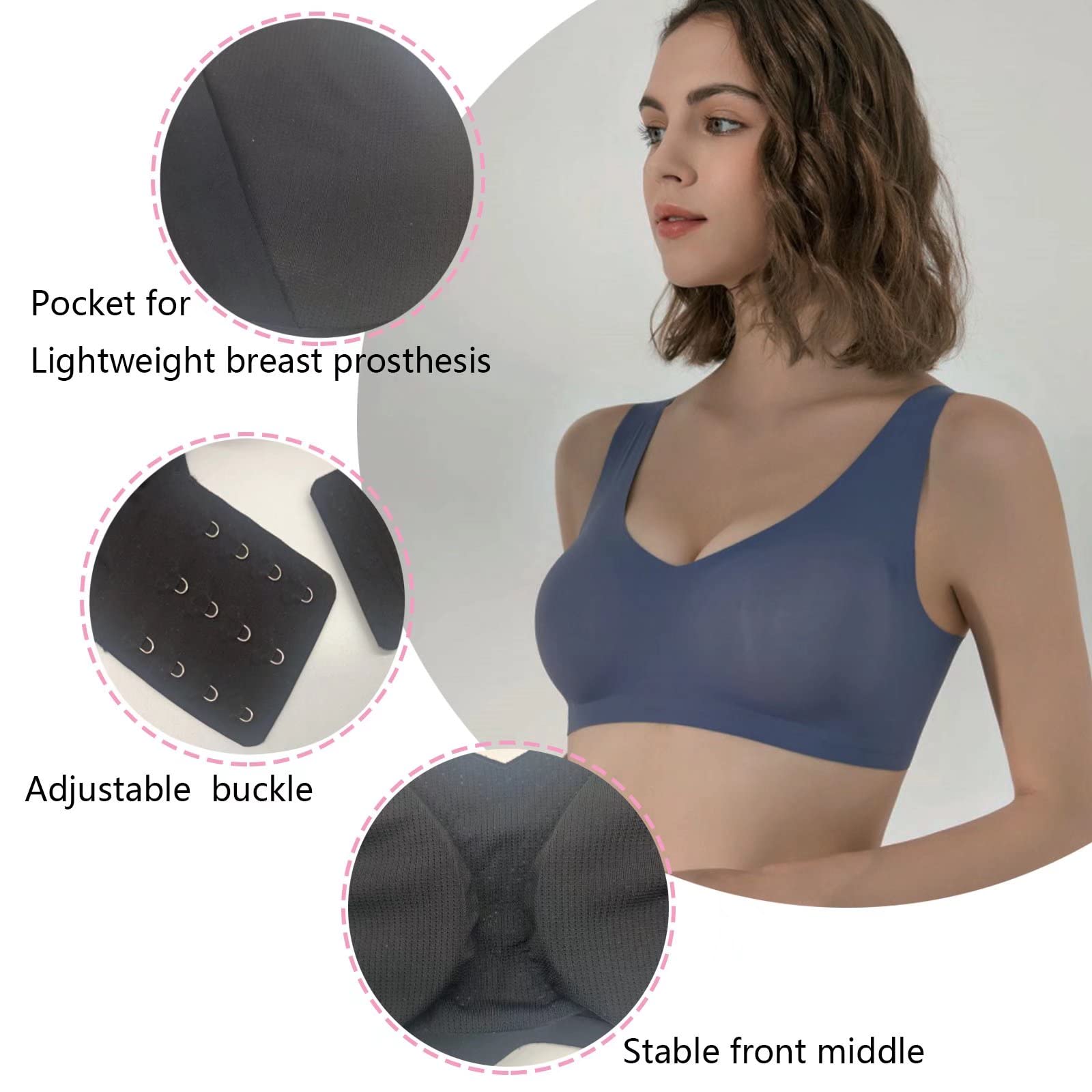 CYTMTZGA Seamless Mastectomy Bra Post-surgery Bra with Pockets for Breast Prosthesis Breast forms Bralette Daily Bra BL38/XL Black