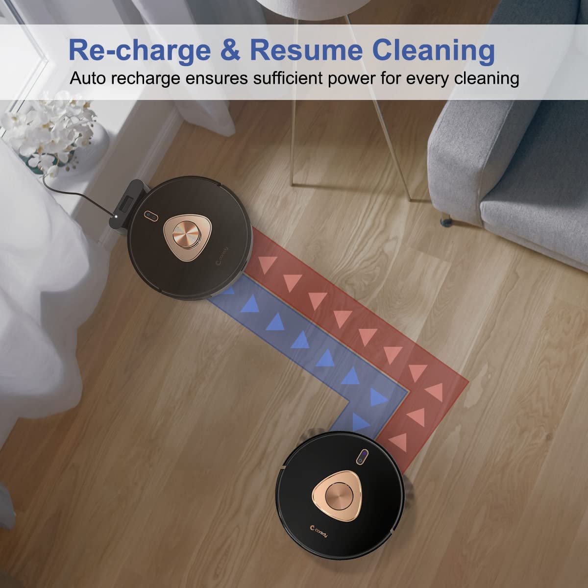 Coredy L900 Robot Vacuum Cleaner, Smart Laser Navigation, Precision AI Mapping Technology, Compatible with Alexa, 2-in-1 Vacuum & Mop Robotic Vacuum, 2700pa Power Suction Ideal for Pet Hair