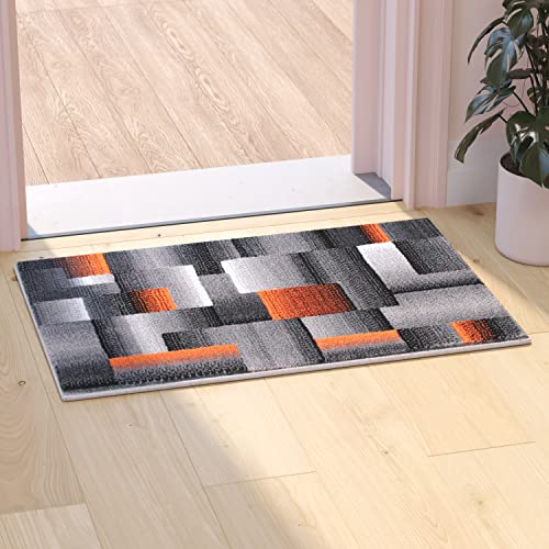Flash Furniture Elio Collection Color Blocked Pattern Area Rug - High Pile Orange Olefin Rug - 2' x 3' Area Rug - Jute Backing - Hallway, Entryway, Bedroom