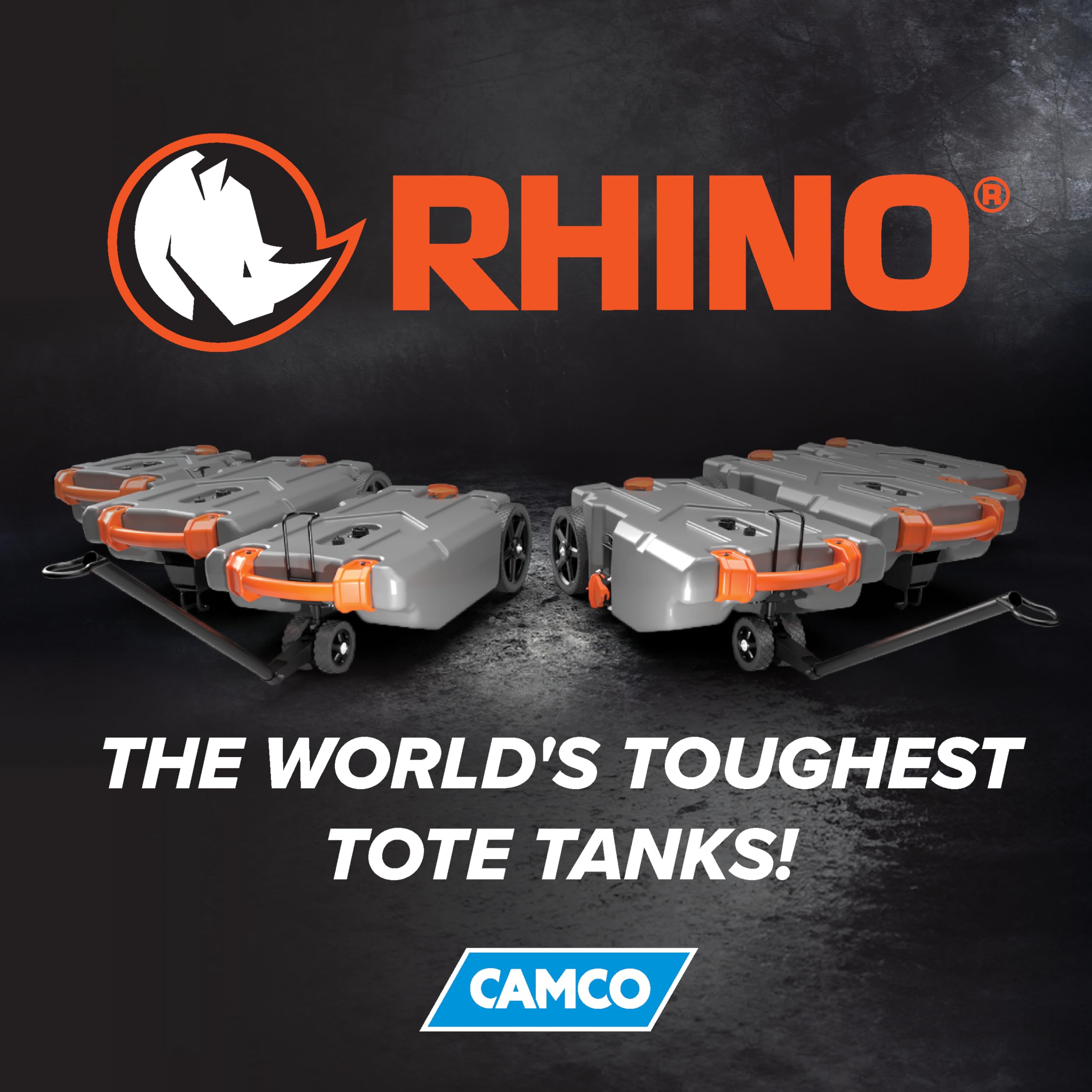 Camco Rhino 28-Gallon Portable Camper / RV Tote Tank - Features Large Heavy-Duty No-Flat Wheels & Built-In Gate Valve - Removable Steel Tow Adapter, 3β RV Sewer Hose & More RV Accessories (39004)