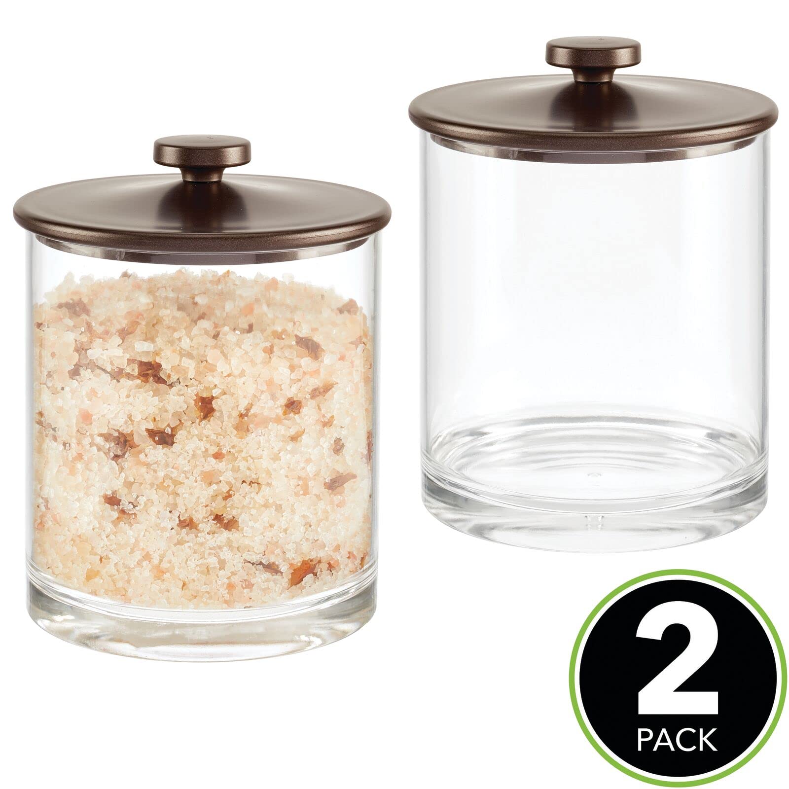 mDesign Medium Modern Apothecary Storage Organizer Canister Jars - Acrylic Containers for Bathroom, Organization Holder for Vanity, Counter, Makeup Table, Lumiere Collection, 2 Pack, Clear/Bronze