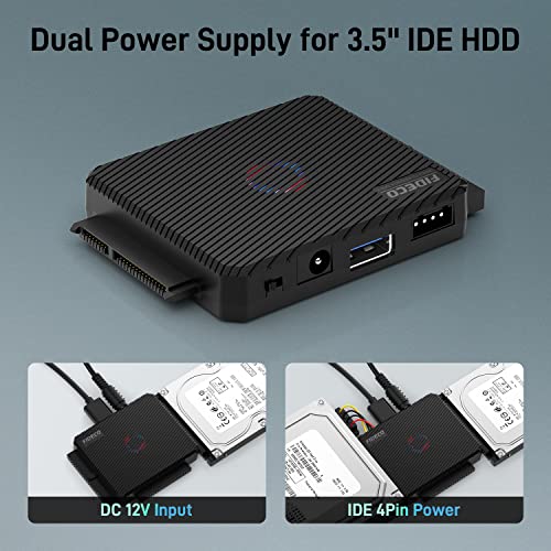 FIDECO SATA/IDE to USB 3.0 Adapter, Hard Drive Adapter Cable Converter for Universal 2.5/3.5 Inch IDE HDD, 2.5 Inch SSD, 5.25-Inch DVD-ROM/CD-ROM/CD-RW/DVD-RW/DVD+R