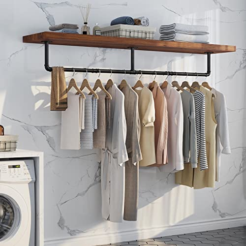 GREENSTELL Clothes Rack, 69.5 Inches Industrial Pipe Wall Mounted Closet Rod, Space-Saving Heavy Duty Hanging Clothing Rack, Detachable hanger Bar, Multi-Purpose Hanging Rod for Closet Storage 3 Base