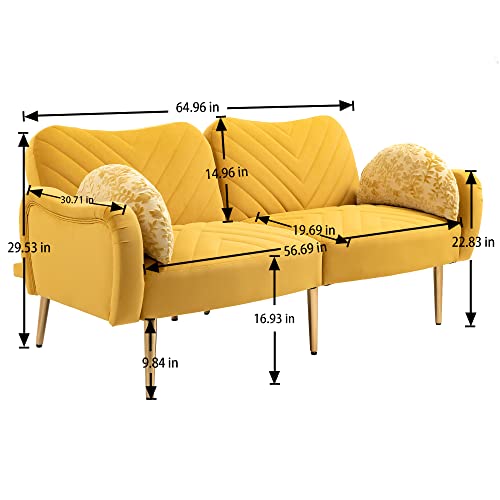 HomSof Loveseat Mustard Modern Sofa Small Couch for Living Room with Metal feet and 2 Pillows