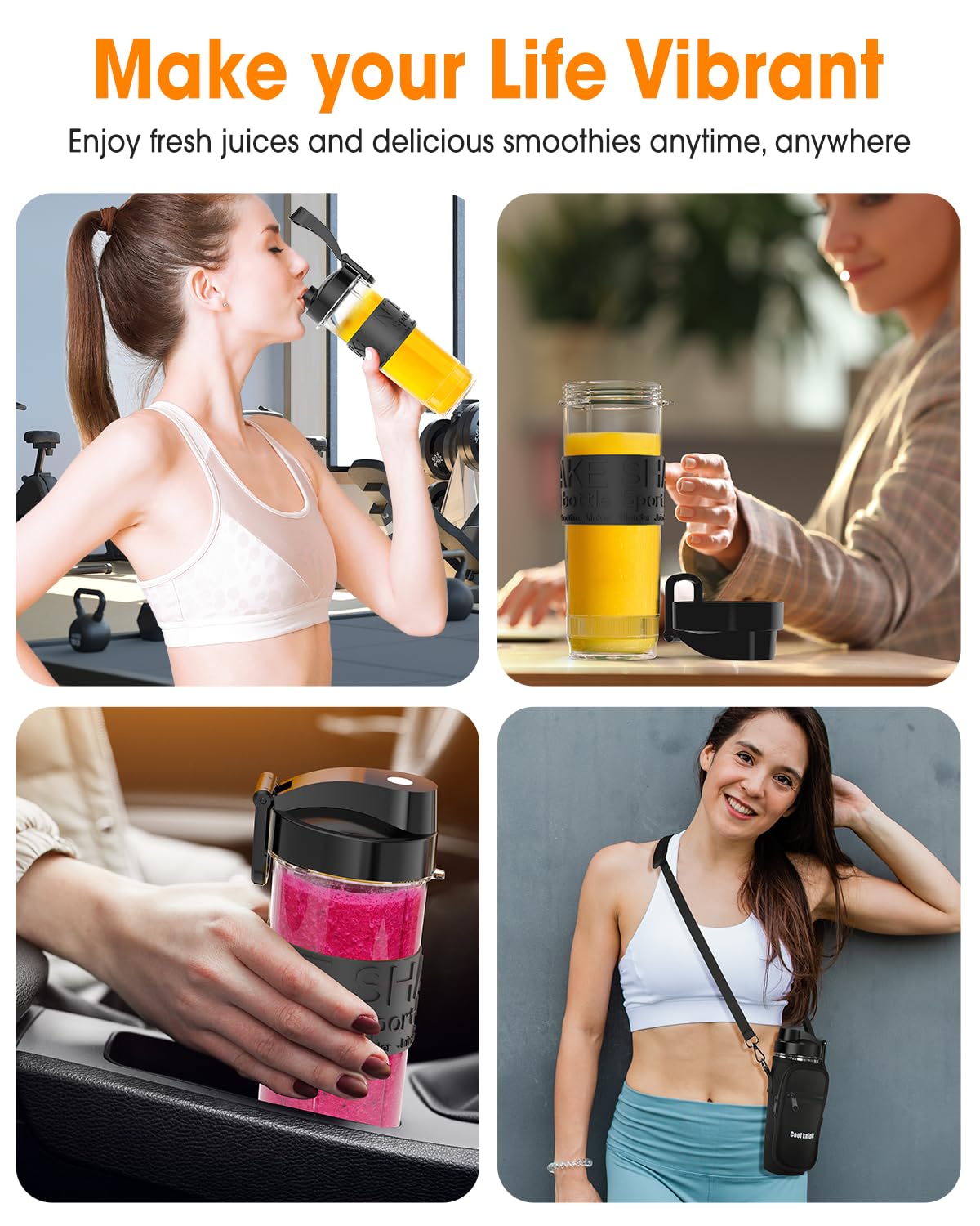 COOL KNIGHT Personal Blender, 500W Portable Blender for Shakes and Smoothies, 10 Pieces Personal Smoothie Blender Set, With 2 * 20 oz Travel Mugs, Carrier Bag, Cooler Stick and Lemon Juicer.BPA Free
