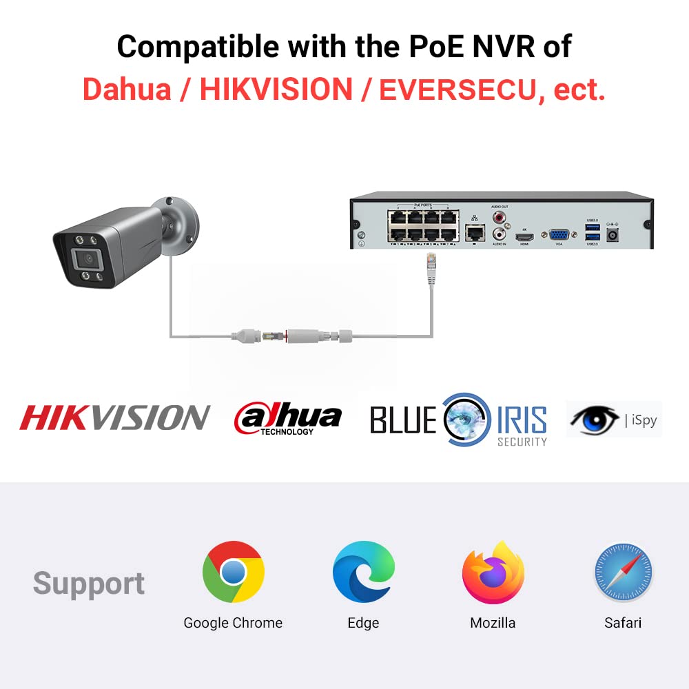 EVERSECU H.265 4MP POE(Power Over Ethernet) Outdoor IP Bullet Camera, Motion Detection Spotlight Full Color Night Vision, Built-in Microphone, IP66 Waterproof Home Security Surveillance CCTV Camera