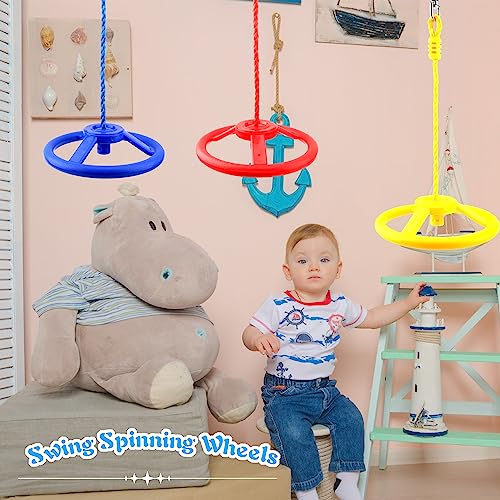 Puteraya 6 Pack Ninja Wheel Obstacle Swing Sets Swing Spinning Wheels Swing Wheel Gymnastic Wheel for Adult Kids Obstacle Course Jungle Gym Backyard Playground Accessories