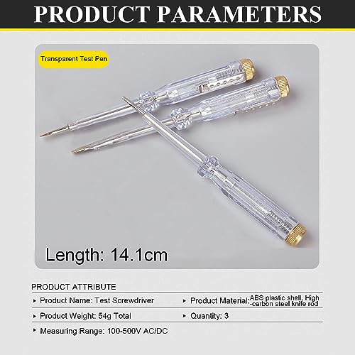 Fielect Test Screwdriver, Voltage Detector Pen Light Circuit Tester Electric Test Pen Screwdriver Neon Tube AC/DC 100-500V Clear 1pcs