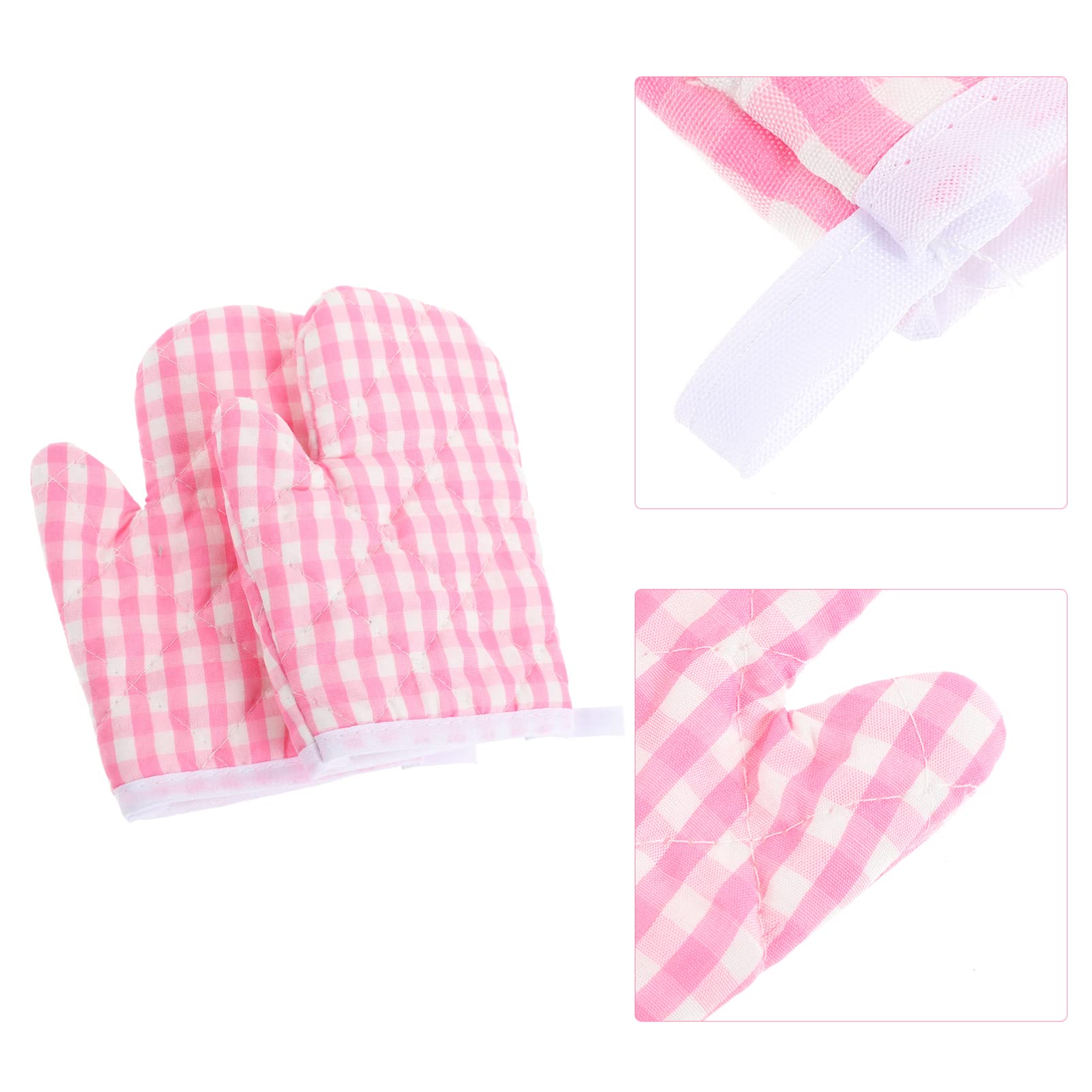 DOITOOL 2pcs Oven Mitts for Kids Children Play Kitchen Heat Resistant Kitchen Cooking Gloves for Cooking Baking Grilling ( Pink )