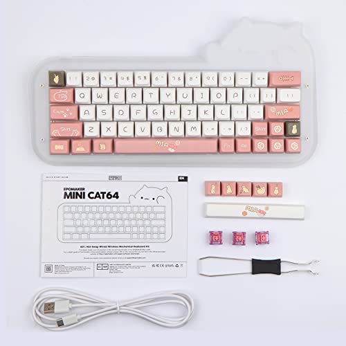 EPOMAKER Gaming Keyboard and Coiled Cable Combo,MIACat 64 Hot Swappable Wired VIA Programmable Keyboard, Puff Aviator Coiled USB Cable for Mac/Win/Gamers(Budgerigar Switch)
