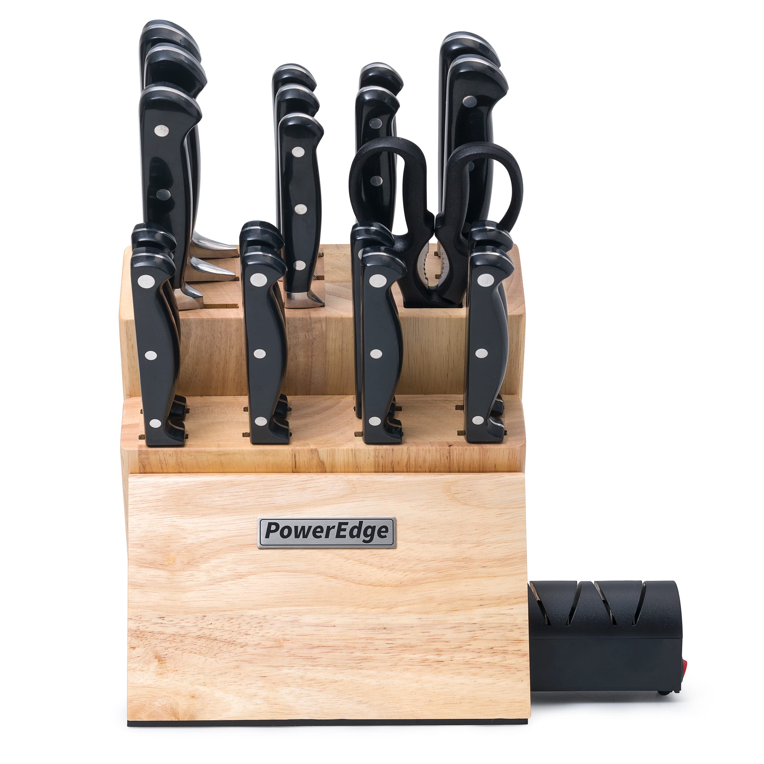 Everyday Solutions PowerEdge 20 Piece Knife Block Set - Razor Sharp Forged German Steel Blades - Multi-Piece Kitchen Knife Set with Wooden Block and Built-In Electric Sharpener - Dishwasher Safe