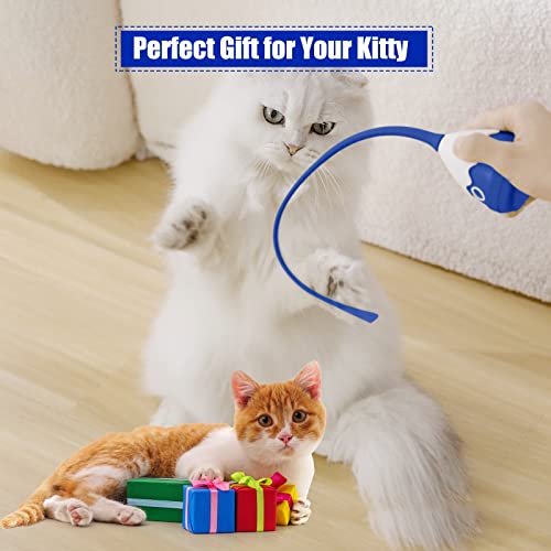 Petcronies Cat Wand Toy, Automatic Silicone Tail Teaser Toy 2 in 1, Electronic Interactive Toy for Indoor Cats, Rechargeable Exercise Toy for Kitten-Navyblue
