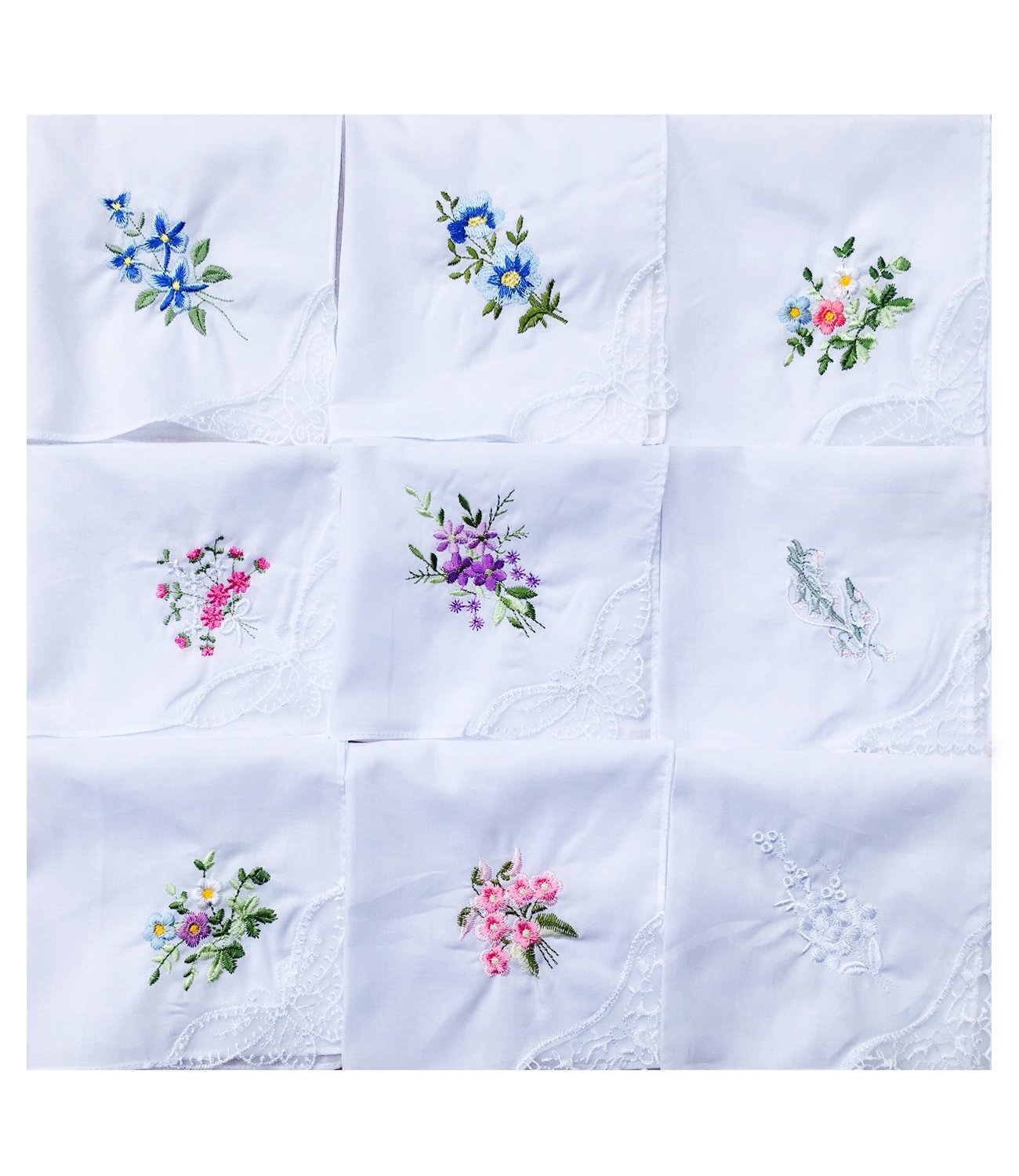 Cotton Embroidered Ladies Lace Handkerchiefs Pack