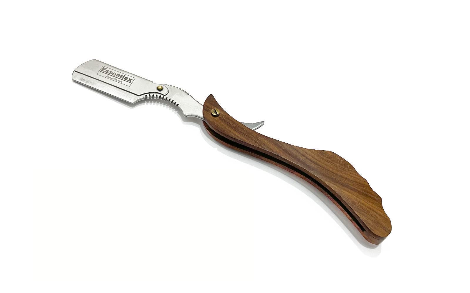 EssentieX Barber Stright Edge Razor For Men Stainless Steel Wood Handle With 25 Half Blades