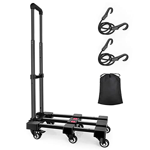 Folding Hand Truck, 500 lbs Heavy Duty Dolly Cart with six 360° Rotating Wheels, Travel carseat Stroller for Airport, Extended Platform Luggage cart with Foldable handtruck, 8.6 lbs Portable Trolley