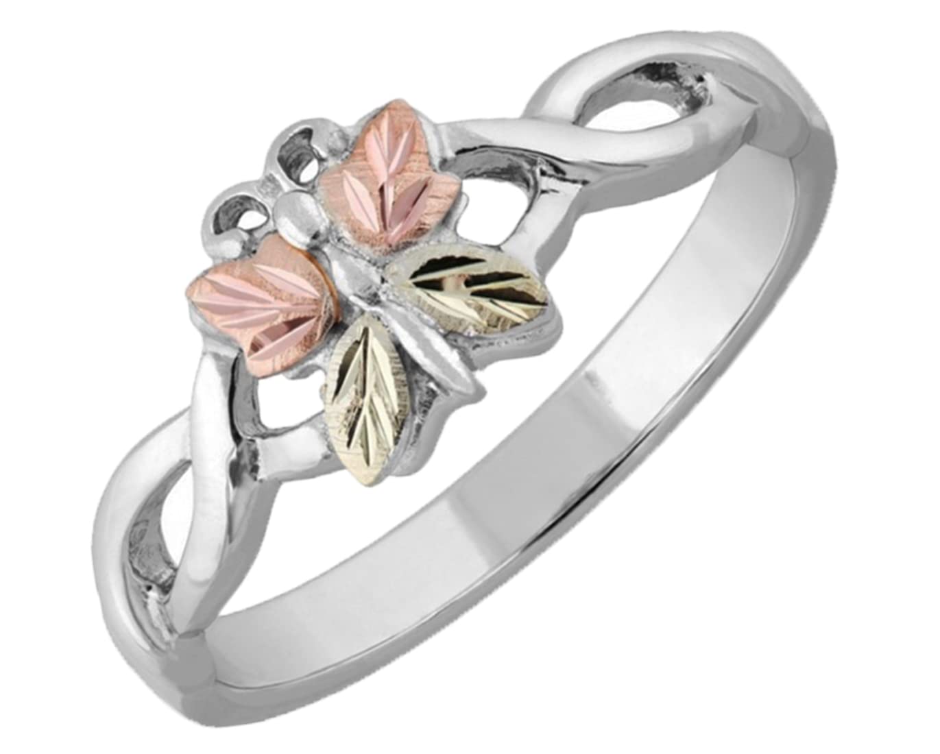 Butterfly Ring, Sterling Silver, 12k Green and Rose Gold Black Hills Gold Motif, Size 7.5